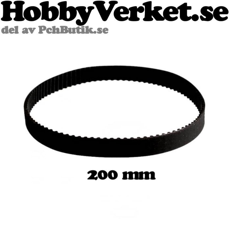 Fiberarmerad sluten kugg-rem GT-2, GT2-6mm. Längd 200 mm